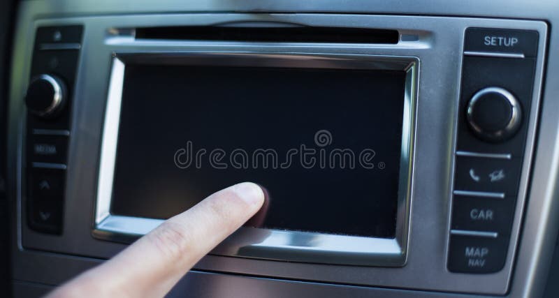 Male Hand Touching Screen in Car Stock Image - Image of driving, auto ...