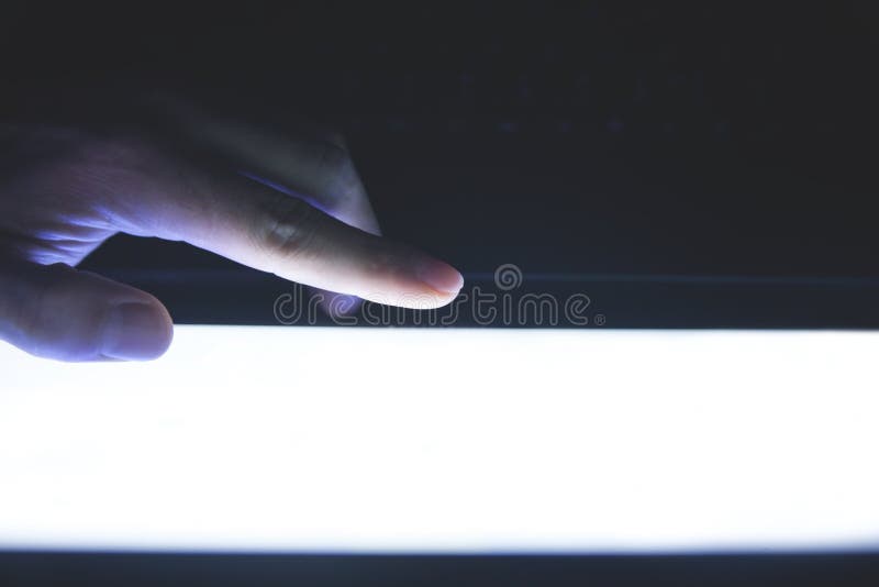 Male Hand Touching in Screen at Night Stock Image - Image of light ...