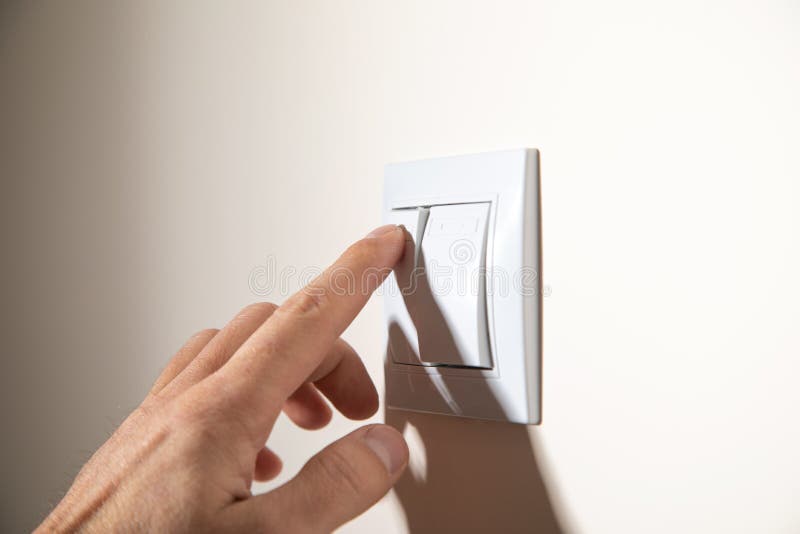 Male Hand Turning Off or on Light Switch Stock Image - Image of ...