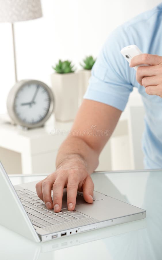 Male Hand Typing on Laptop Computer Stock Photo - Image of indoors ...