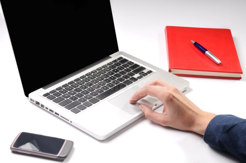 Male Hand Typing on Laptop Computer Stock Photo - Image of cell ...