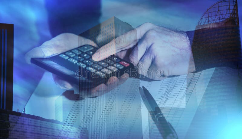 Hand Using Calculator, Accounting Concept. Multiple Exposure Stock ...