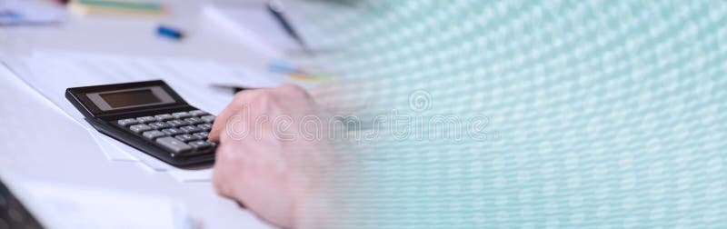 Hand Using Calculator, Accounting Concept. Panoramic Banner Stock Image ...