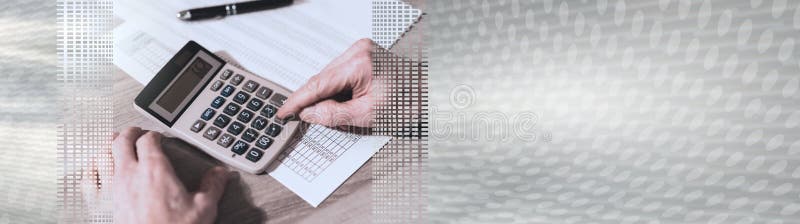 Hand Using Calculator, Accounting Concept; Panoramic Banner Stock Image ...