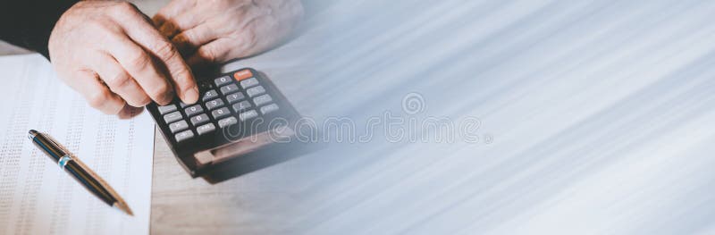 Male Hand Using a Calculator; Panoramic Banner Stock Illustration ...