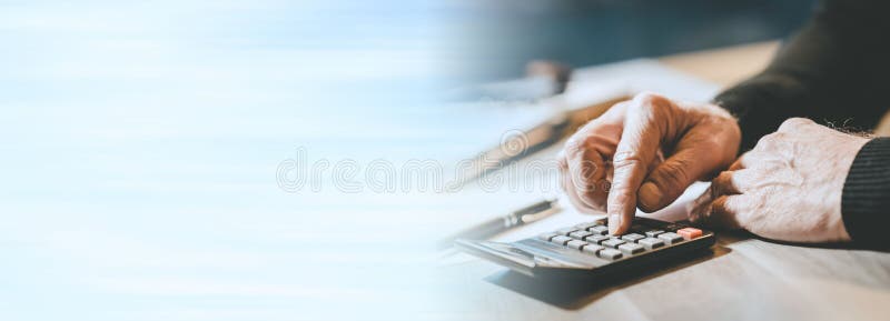 Male Hand Using a Calculator; Panoramic Banner Stock Photo - Image of ...
