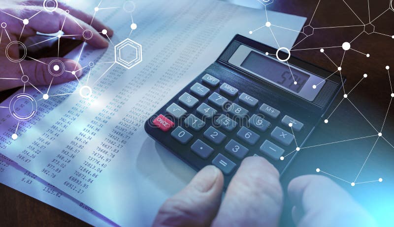 Male Hand Using Calculator; Light Effect Stock Image - Image of ...
