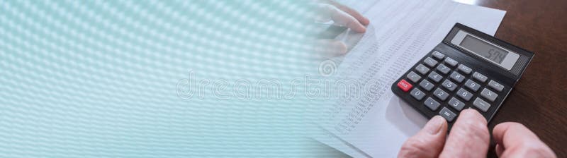 Male Hand Using Calculator. Panoramic Banner Stock Image - Image of ...