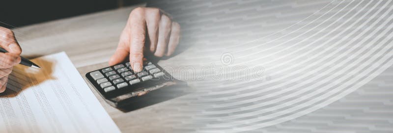 Male Hand Using a Calculator; Panoramic Banner Stock Photo - Image of ...