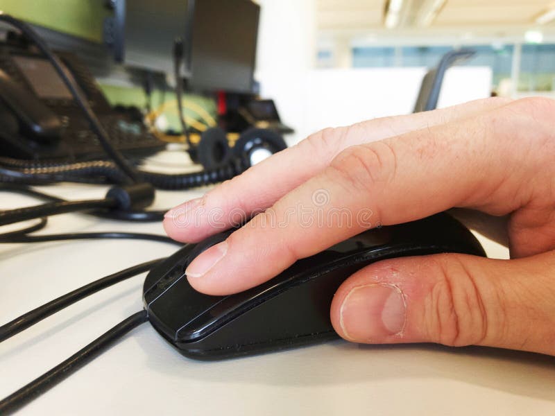 A Male Hand Using a Computer Mouse Stock Image - Image of person ...
