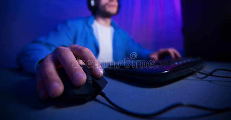 Male Hand Using Computer Mouse Playing Online Games Stock Image - Image ...