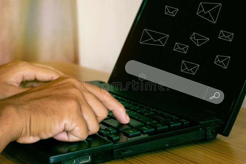 Male Hand Using Computer To Search Information in Internet Stock Image ...
