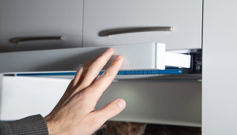 Male Hand Using Cooker Hood in Modern Kitchen Stock Image - Image of ...