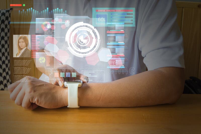 Male Hand Using Digital Wireless Smart Watch with Virtual Reality ...