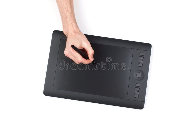 Male Hand Using Graphic Tablet. Stock Image - Image of equipment ...