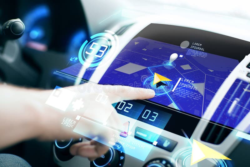 Male Hand Using Navigation System on Car Dashboard Stock Image - Image ...