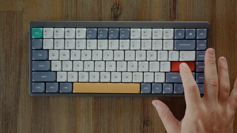 Male Hand Using Retro Style Keyboard on the Wooden Table Stock Video ...