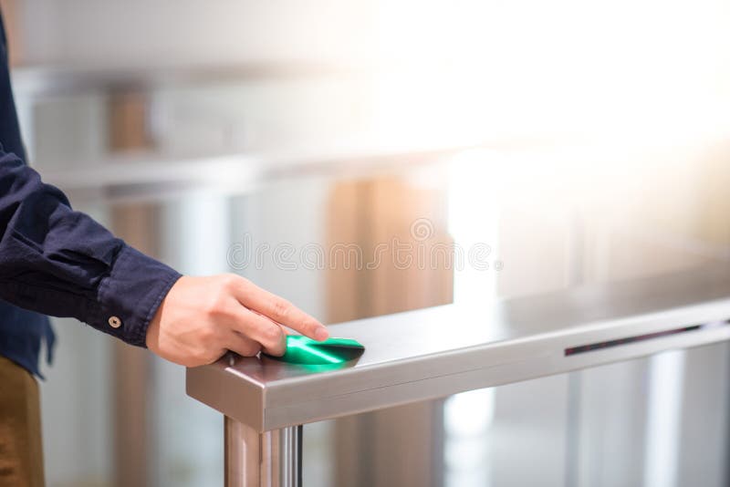 Male Hand Using Smart Card To Open Automatic Gate Machine Stock Image ...