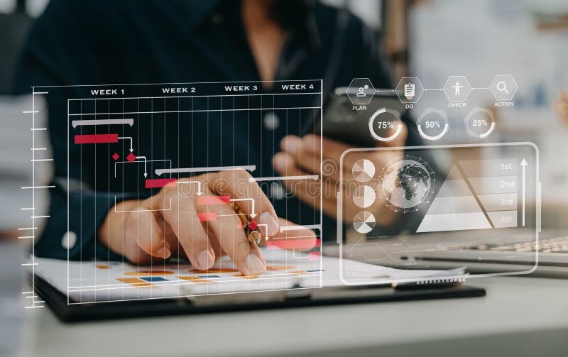 Male Hand Working with Virtual Innovation Operations Management ...