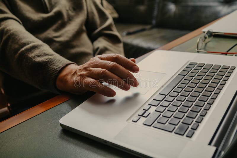 Male Hand Controls Computer Touchpad Stock Photo - Image of furnishings ...