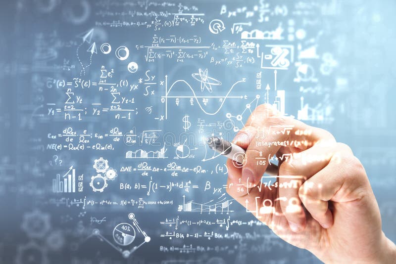 Algebra Concept. the Blue Screen Shows the Basic Formulas of Modern ... Algebra Concept. the Blue Screen Shows the Basic Formulas of Modern ...