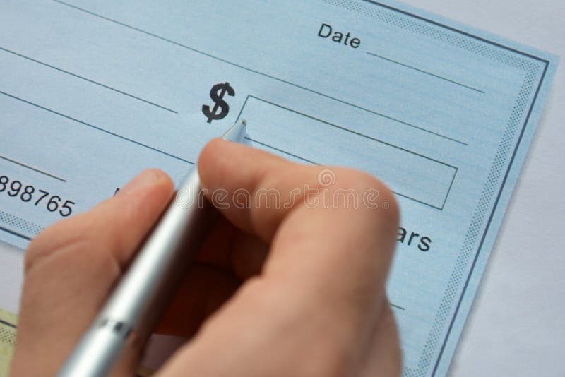Male Hand Writing Money Check Stock Photo - Image of savings, money ...