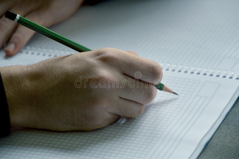 Male Hand Writing on Notebook Stock Photo - Image of homework, males ...