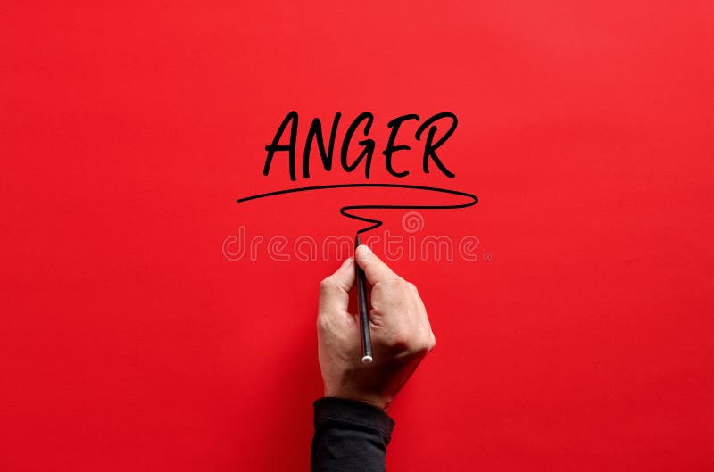 Male Hand Writing the Word Anger on Red Background. Anger Management ...