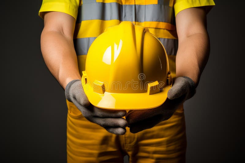 Male Hand with Yellow Helmet. Generate Ai Stock Image - Image of color ...