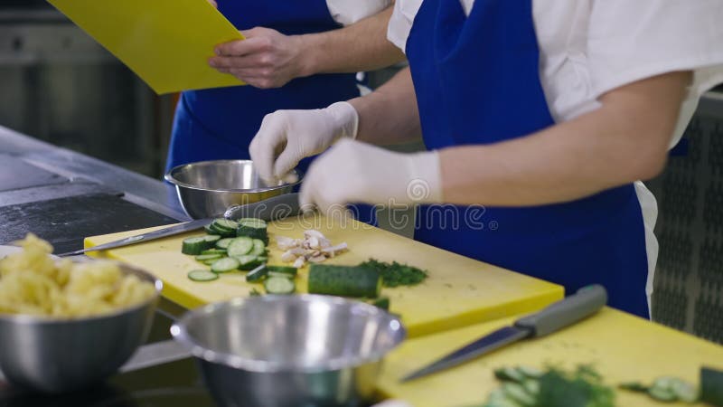 Male Hands Adding Ingredients in Bowl with Chef Control Dinner ...
