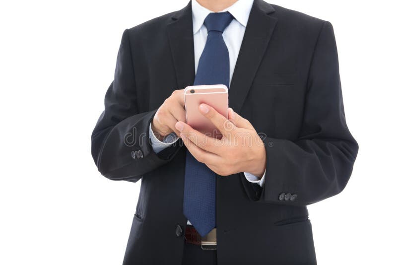 Male Hands in Black Suits Use Mobile Phones Stock Image - Image of ...