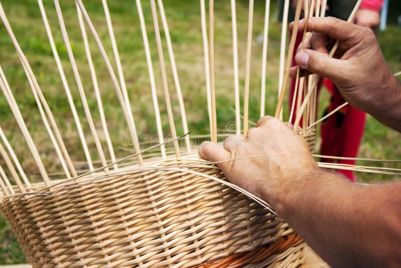 Male Hands Braiding Wicker Basket Stock Image - Image of organic ...