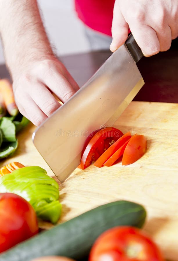 Male Hands Chopping Vegetables Stock Photo - Image of knife, table ...