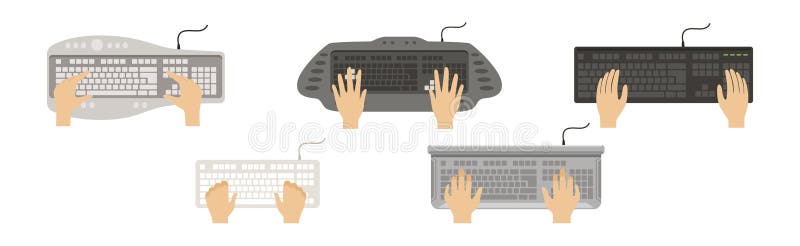 Male Hands on Computer Keyboard Top View Vector Set Stock Vector ...
