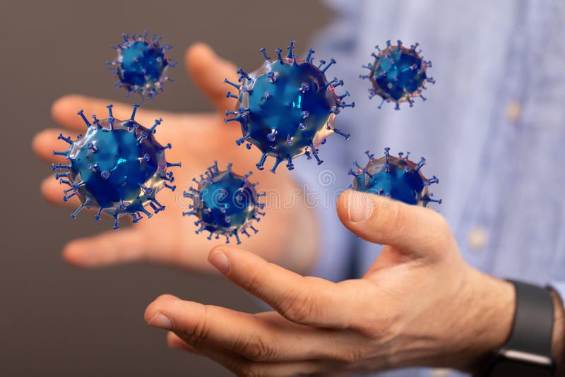 Hands and Covid-19 Bacteria Flying in the Air Stock Image - Image of ...