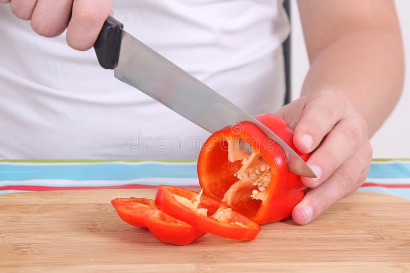 Male Hands Cutting Red Pepper Stock Image - Image of organic, hand ...