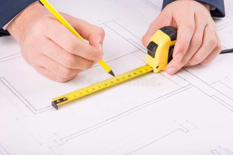 Male Hands Drawing a Building Plan Stock Photo - Image of planning ...