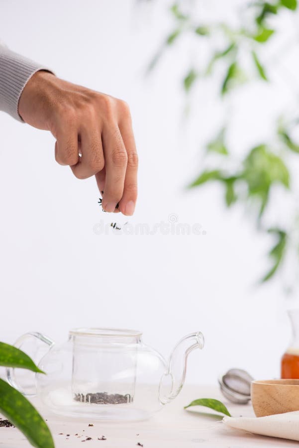 Male Hands with Dry Black Tea Falling Stock Image - Image of natural ...