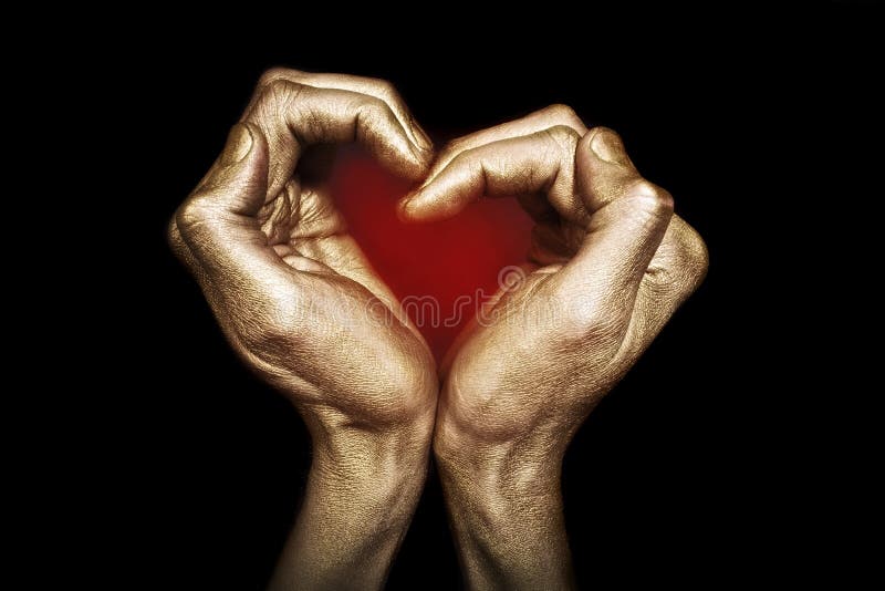 Helping Hand Concept, Man`s Hands Palms Up Holding a Red Heart, Giving ...
