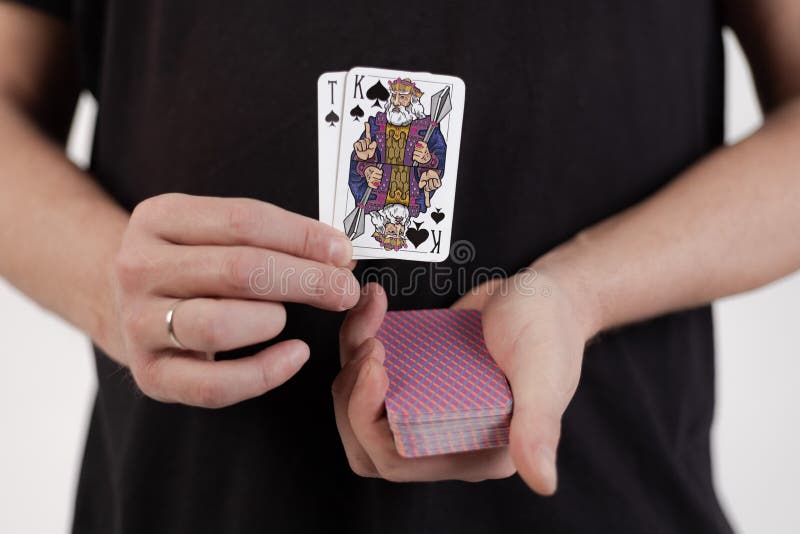 Male Hands Hold a Deck of Cards and Show Tricks. Stock Image - Image of ...