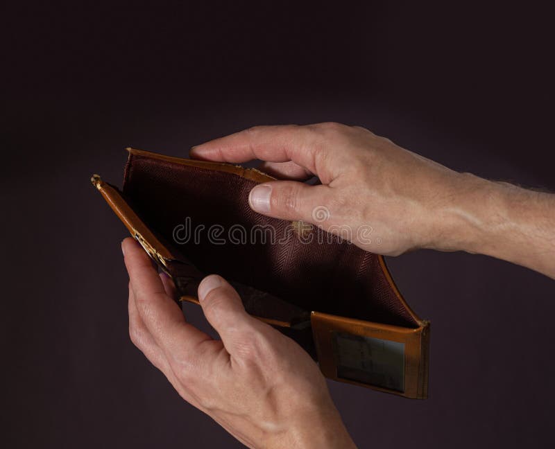 Male Hands Hold Open an Old Empty Wallet Stock Photo - Image of open ...