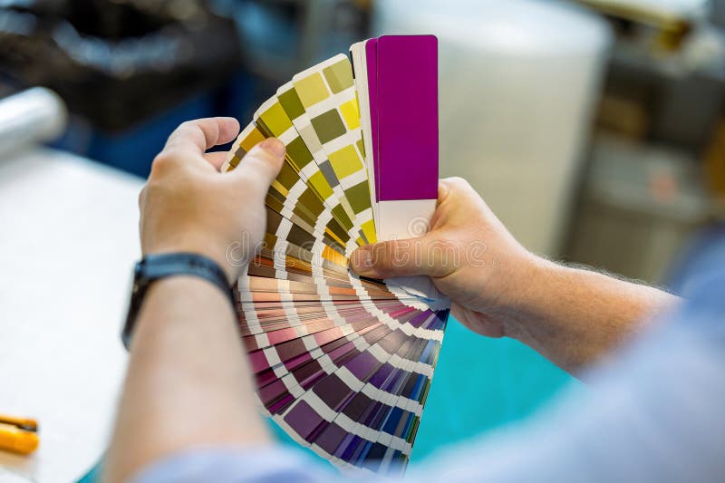 Hands Holding Color Samples at Printing Press Stock Photo - Image of ...