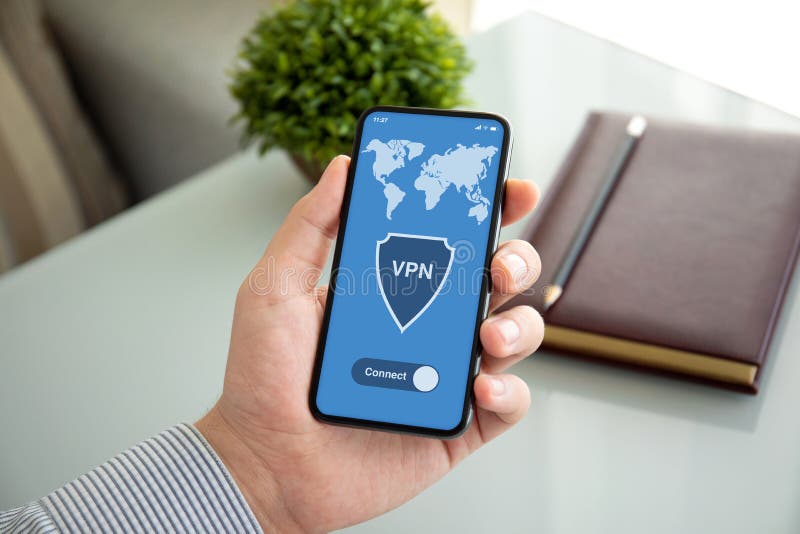 Male Hands Holding Phone with App Vpn on the Screen Stock Photo - Image ...