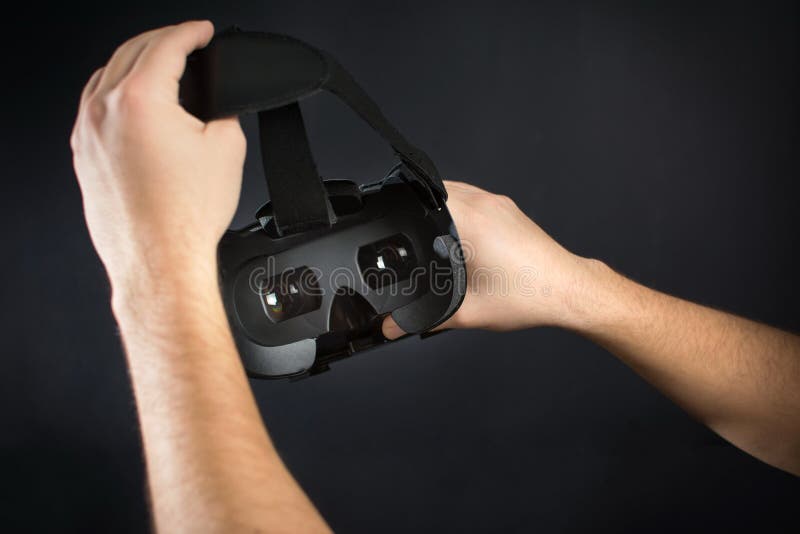 Male Hands Holding VR Glasses Stock Image - Image of futuristic ...