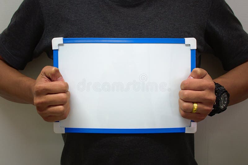Male Hands Holding White Board at Chest Level Stock Image - Image of ...