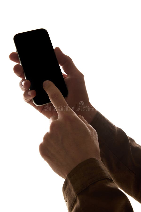 Male Hands Interacting with Modern Smartphone with Blank Empty Screen ...