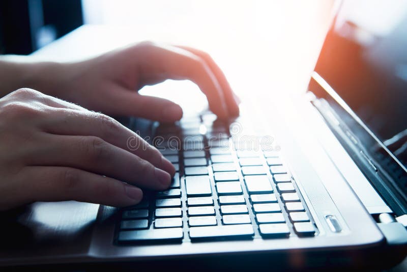 Young Man Typing on Keyboard. Stock Image - Image of conference ...