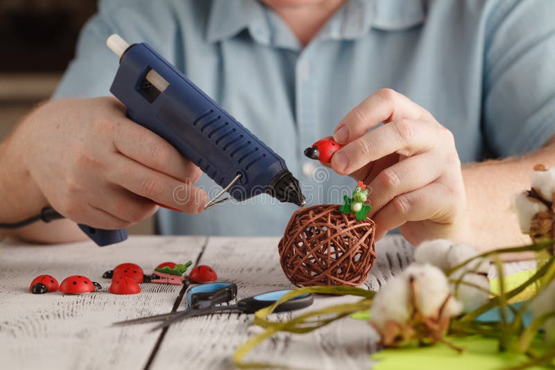 Male Hands Make Handmade Decor with Glue Stock Photo - Image of design ...
