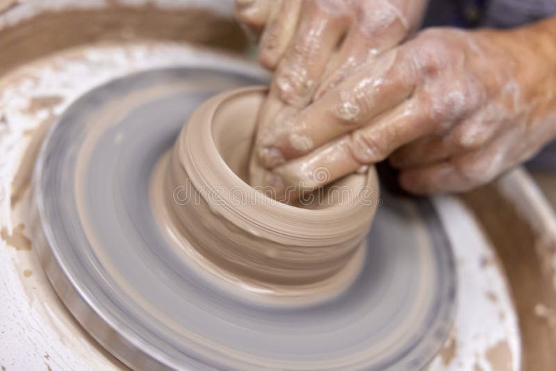 Male Hands Making Ceramic Cup on Pottery Wheel Stock Photo - Image of ...