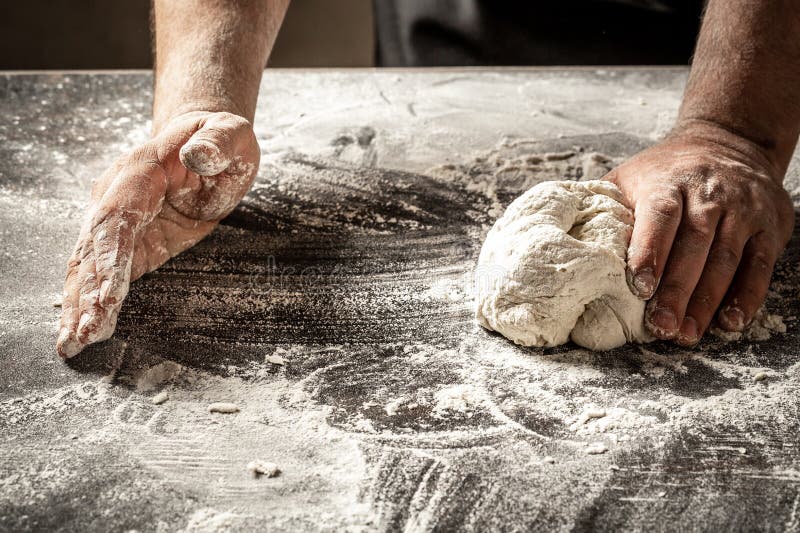 Male Hands Making Dough for Pizza, Dumplings or Bread. Baking Concept ...